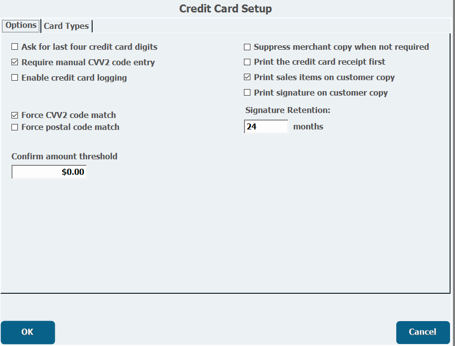 Credit Card Setup